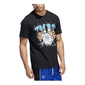 Adidas Alphabet Basketball Printing Round Neck Pullover Sports Short Sleeve Maddie Black T-shirt - Multi-color