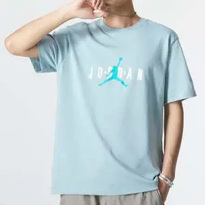 JORDAN Alphabet Flying Logo Printing Round Neck Casual Short Sleeve Blue T-shirt - Multi-color