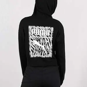 PUMA Logo Short Hoodie 'black