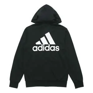 Adidas Logo Zip-up Hooded Knit Jacket - Black