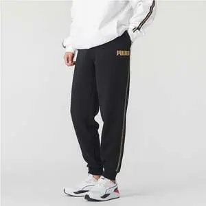 PUMA Metallic Nights Tape Logo Printed Knitting Sports Trouser - Black