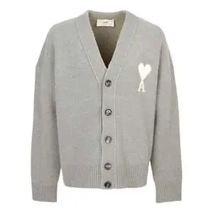 AMI Paris Big Heart Logo Alpaca Cardigan - Gray