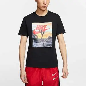 Nike Printing Pattern Round Neck Short Sleeve - Black