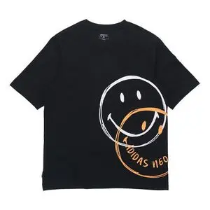 Adidas Neo U Csmy Tee Casual Sports Smiling Face Printing Short Sleeve - Black