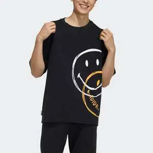 Adidas Neo U Csmy Tee Casual Sports Smiling Face Printing Short Sleeve - Black