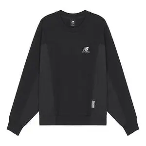 NEW BALANCE Logo Printing Splicing Sports Round Neck Pullover Hoodie - Black