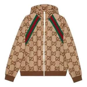 Gucci Jumbo Gg Zip Jacket With Web Detail - Beige/ebony
