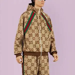 Gucci Jumbo Gg Zip Jacket With Web Detail - Beige/ebony