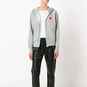 Play Comme Des Garcon Zip Hoodie With Red Heart Emblem - Grey