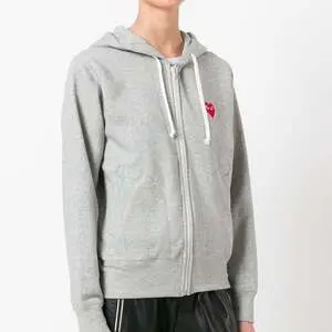 Play Comme Des Garcon Zip Hoodie With Red Heart Emblem - Grey