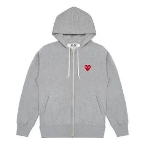 Play Comme Des Garcon Zip Hoodie With Red Heart Emblem - Grey