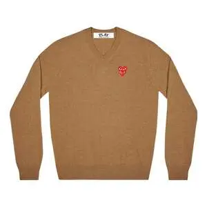 Play Comme Des Garcon V-neck Pullover With Red Emblem - Brown