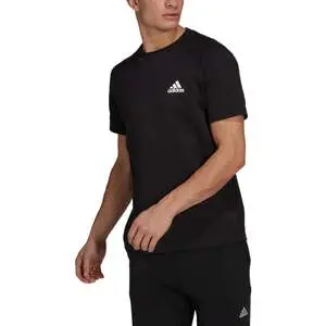 Adidas Solid Color Logo Micro Mark Casual Sports Short Sleeve Black