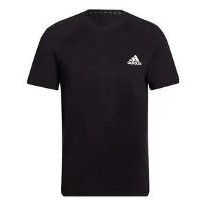 Adidas Solid Color Logo Micro Mark Casual Sports Short Sleeve Black - Multi-color