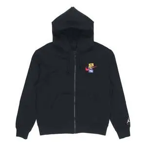 JORDAN Woven Label Logo Zip-up Hooded Jacket - Black