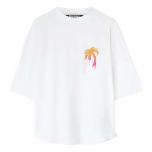 Palm Angels Fw22 Sprayed Palm Logo Over Tee 'white Fuchsia