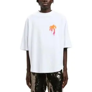 Palm Angels Fw22 Sprayed Palm Logo Over Tee 'white Fuchsia