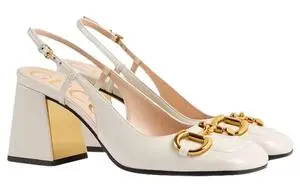 Gucci Chunky Mid-heel Slingback With Horsebit Detail - White