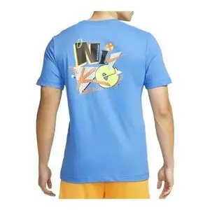 Nike Back Alphabet Logo Round Neck Short Sleeve Blue T-shirt - Default Color