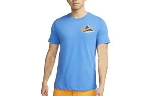 Nike Back Alphabet Logo Round Neck Short Sleeve Blue T-shirt