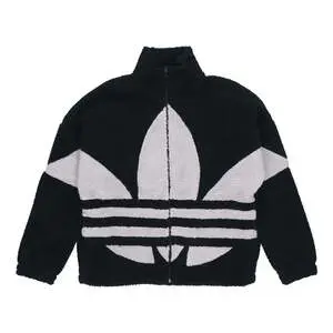 Adidas Originals Contrasting Colors Logo Suede Stand Collar Sports Jacket Black - Default Color