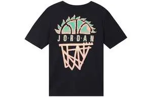 JORDAN Dna Logo Geometry Pattern Printing Round Neck Short Sleeve Black