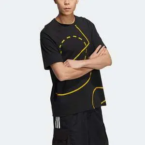 Adidas Neo Geometry Pattern Printing Round Neck Short Sleeve Black T-shirt