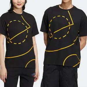 Adidas Neo Geometry Pattern Printing Round Neck Short Sleeve Black T-shirt