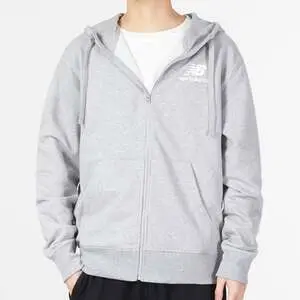 NEW BALANCE Essentials Stacked Logo French Terry Zip Up Hoodie - Classic Grey