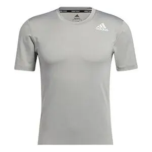 Adidas Solid Color Logo Printing Casual Round Neck Short Sleeve Gray T-shirt - Default Color