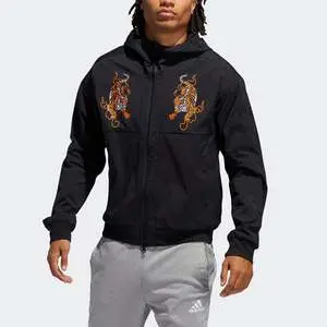 Adidas Embellished Tiger Graphic Zip Up Hooded Jacket