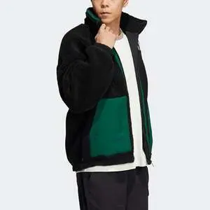 Adidas Clover Imitation Sherpa Stand Collar Jacket - Black