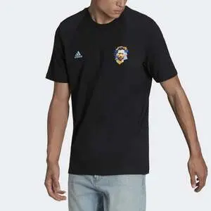 Adidas Messi Subject Solid Color Back Alphabet Numeric Round Neck Short Sleeve Black