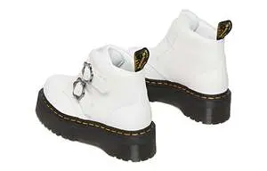 Dr. Martens Devon Flower Buckle Leather Platform Boots - White/black