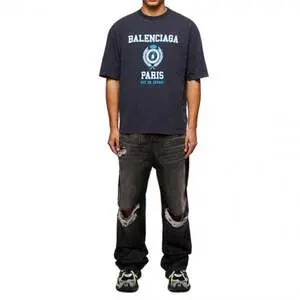Balenciaga Varsity Logo Short Sleeve T-shirt - Navy