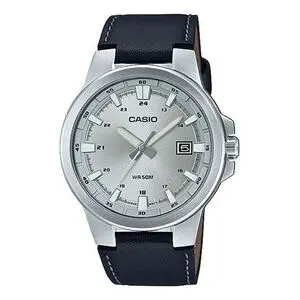 Casio Quartz Analog Watch With Leather Strap - Silver