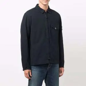 Stone Island Garment Dyed Zip Shirt Overshirt - Navy