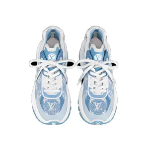 LOUIS VUITTON Run 55 Denim Monogram Sneakers - Blue/white