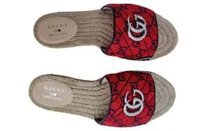 Gucci Gg Matelass Canvas Espadrille Slide Sandals - Red/ebony