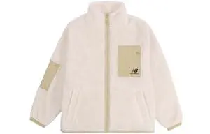 NEW BALANCE Splicing Retro Stand Collar Knit Lamb's Wool Short Beige Jacket