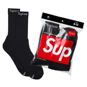 Supreme Hanes Crew Socks 4-pack - Black