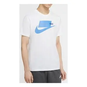 Nike Chest Large Printing Short Sleeve White Blue - White/blue