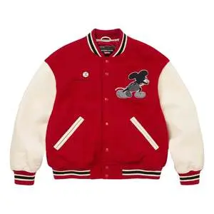 Supreme X Number Ine Mickey Varsity Jacket - Red