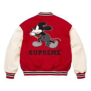 Supreme X Number Ine Mickey Varsity Jacket - Red