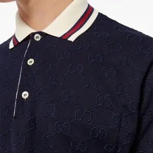 Gucci Cotton Polo Shirt With Gg Embroidery - Dark Blue