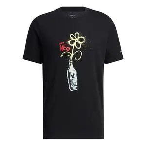 Adidas Neo M July Tee 1 Cartoon Printing Sports Round Neck Short Sleeve - Black
