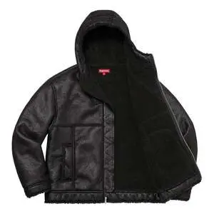 Supreme Faux Shearling Hooded Jacket - Black