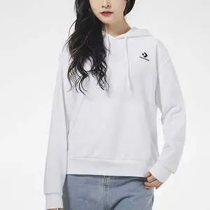 CONVERSE Small Logo Hooded Long Sleeve Sweater - White