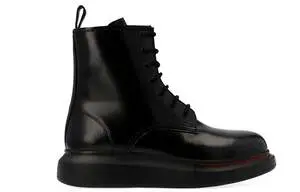 Alexander McQueen Glossed-leather Platform Ankle Boots - Black/red