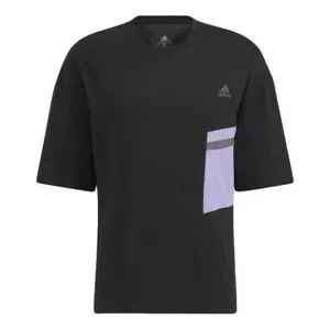 Adidas Logo Splicing Round Neck Pullover Short Sleeve Black T-shirt